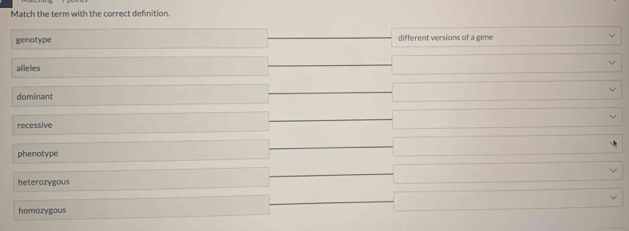 Solved: Match the term with the correct definition. genotype different ...