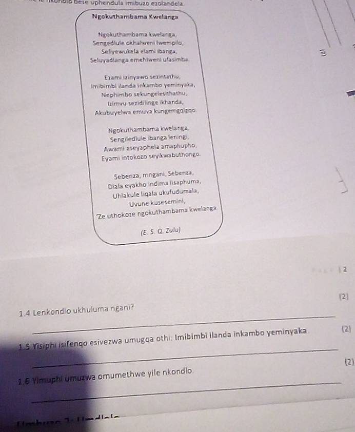 Solved: Konula Bete uphendula imíbuzo ezolandela Ngokuthambama Kwelanga ...