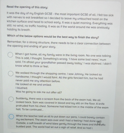 Solved: Read the opening of this story: It was the day of my English ...