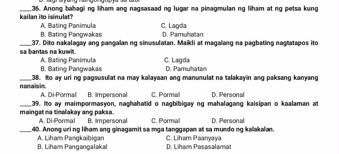Solved: Dr ugr Siyang nangongopya sa _36. Anong bahagi ng liham ang ...