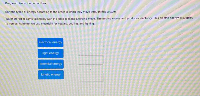 Solved: Drag each tile to the correct box. Sort the types of energy ...