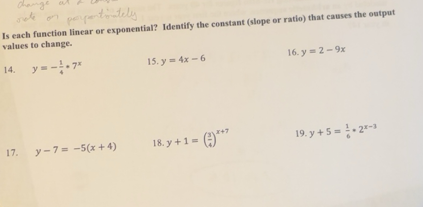 Solved: Is each function linear or exponential? Identify the constant ...