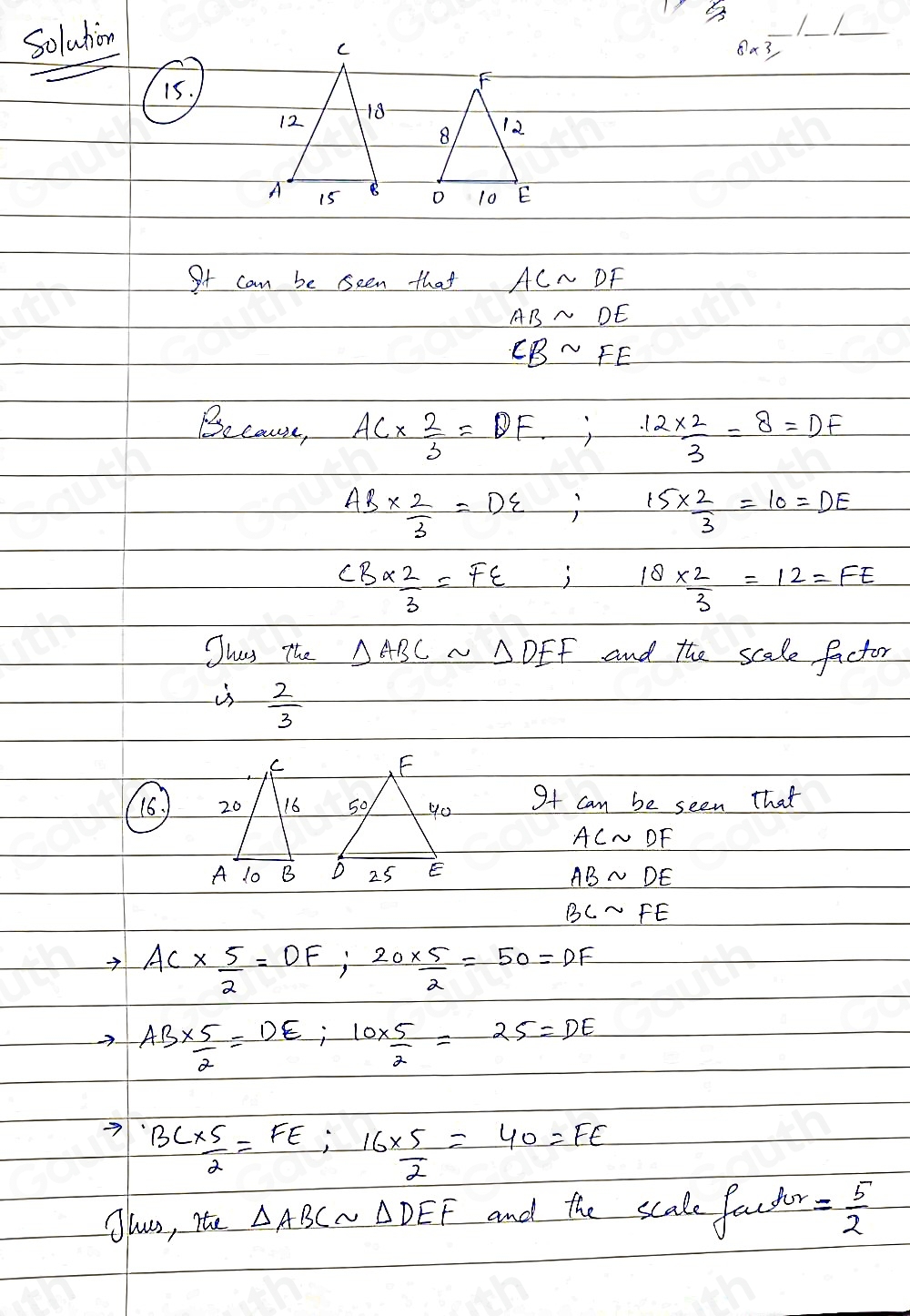 Solved: Verify that ABCsim DEF. Find the scale factor of ABC to DEF. (Make a sketch if nee [Math]