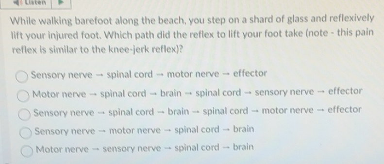 Solved: Listen While walking barefoot along the beach, you step on a ...
