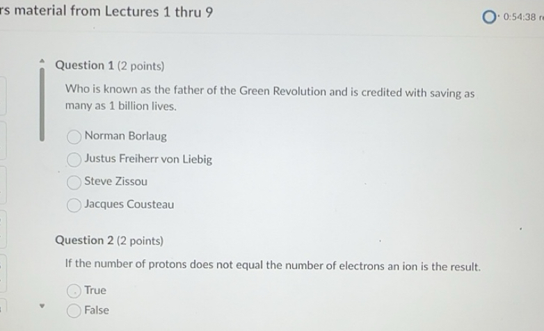 Solved: rs material from Lectures 1 thru 9 . 0:54:38 r Question 1 (2 ...