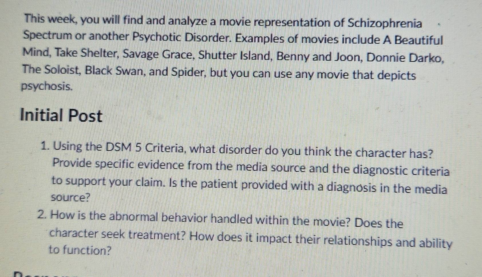 Solved: This week, you will find and analyze a movie representation of ...
