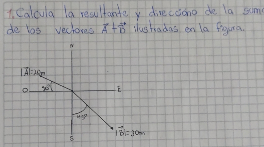 Resuelto:Calcula la resultante y direcciono de la sume de los vectores ...