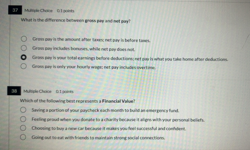 Solved: What is the difference between gross pay and net pay? Gross pay ...