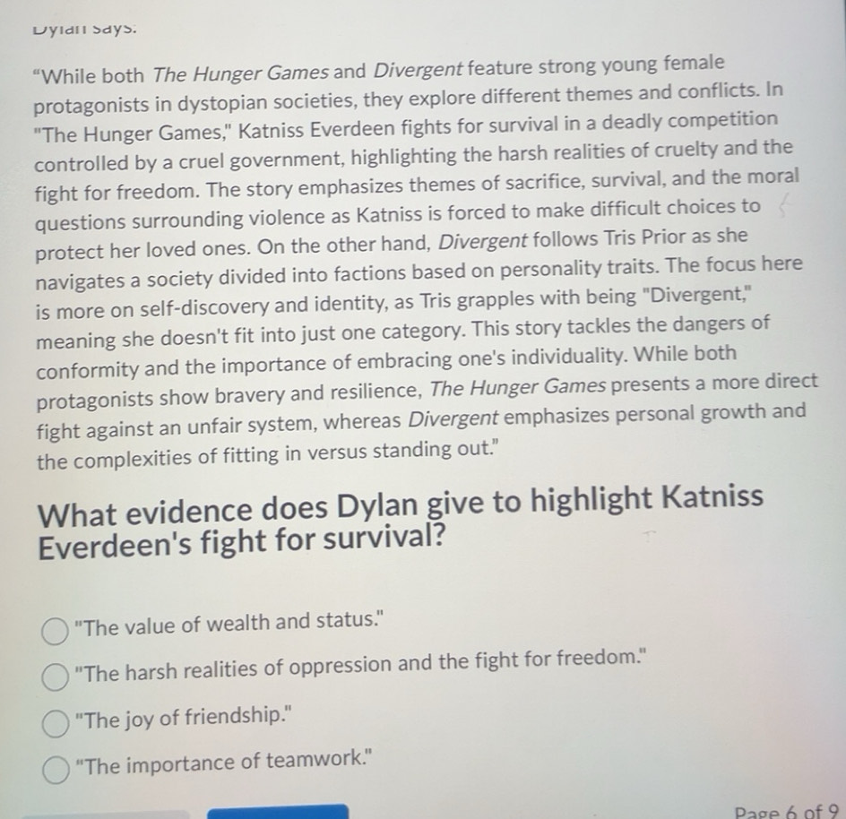 Solved: Dyld'l Says. “While both The Hunger Games and Divergent feature ...