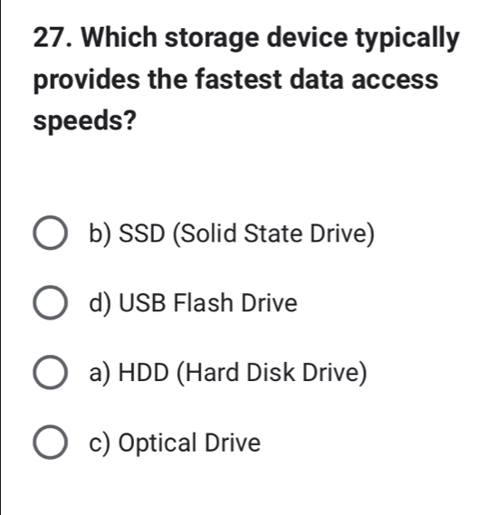 Solved: Which storage device typically provides the fastest data access ...