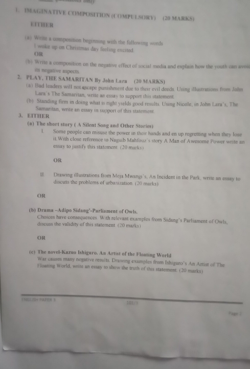 Solved: IMAGINATIVE COMPOSITION (COMPULSORY) (20 MARKS) EITHER (a ...