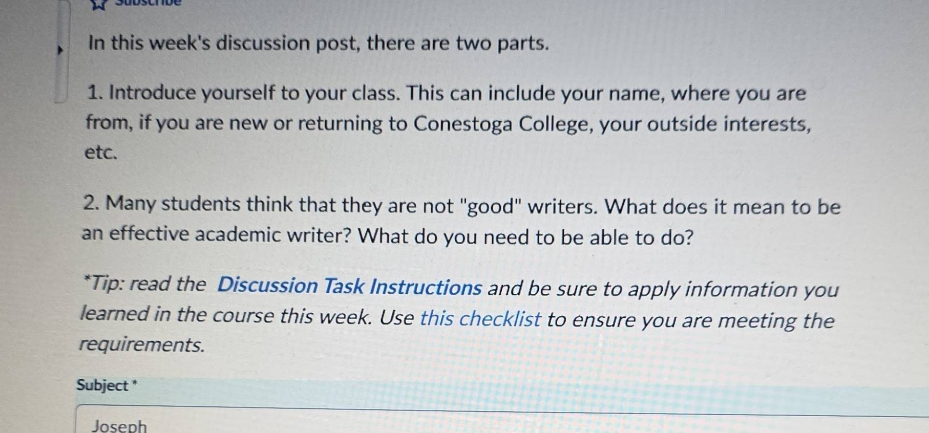 Solved: In this week's discussion post, there are two parts. 1 ...