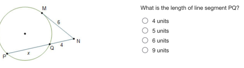 Solved: What is the length of line segment PQ? 4 units 5 units 6 units P 9 units [Math]