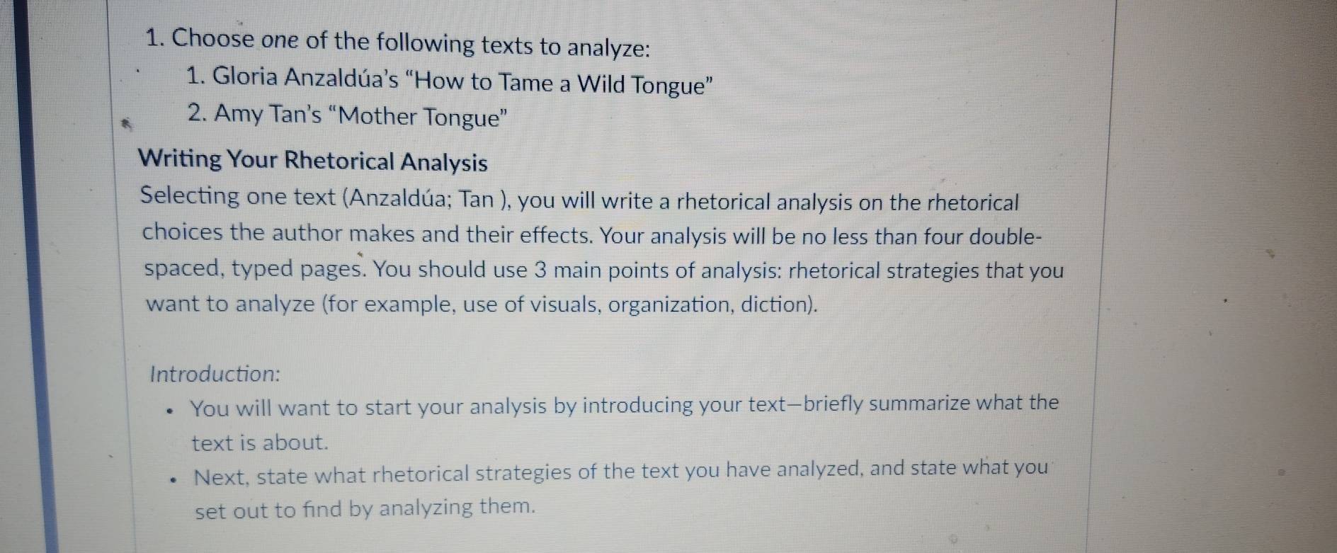 Solved: Choose one of the following texts to analyze: 1. Gloria ...