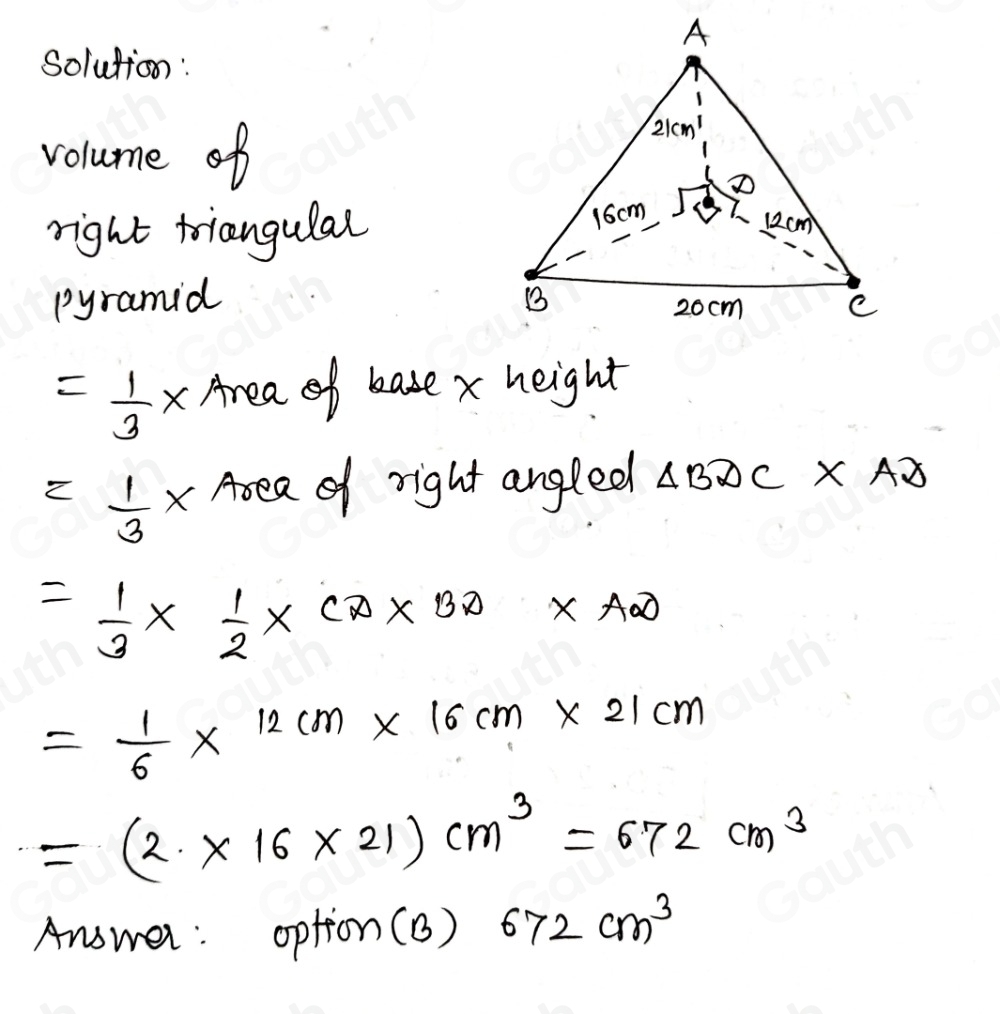 Solved: Look at the right triangular pyramid below. What is its volume ...