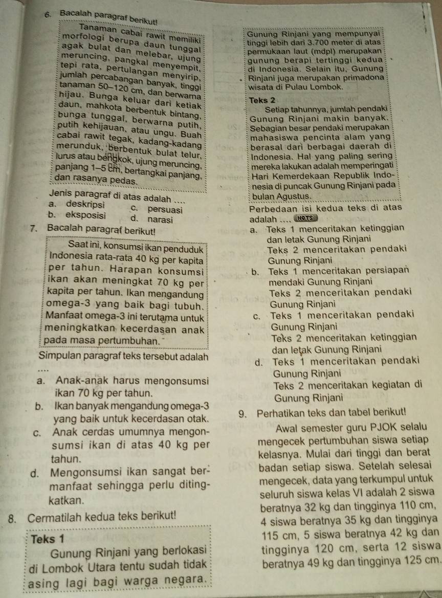 Telah dijawab:Bacalah paragraf berikut! Gunung Rinjani yang mempunyai ...