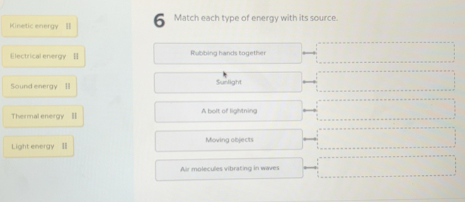 Solved: Kinetic energy I 6 Match each type of energy with its source ...