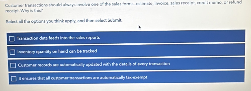 Solved: Customer transactions should always involve one of the sales ...