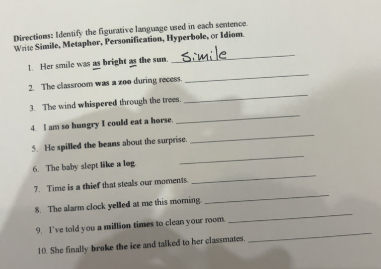 تم الحل:Directions: Identify the figurative language used in each ...