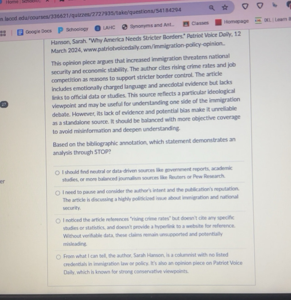 Solved: Home | Schoolo n.laccd.edu/courses/336621/quizzes/2727935/take/questions/54184294 Googi ...