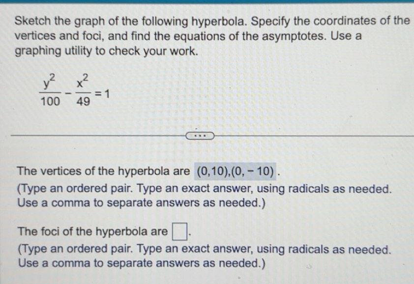 Solved: Sketch the graph of the following hyperbola. Specify the ...
