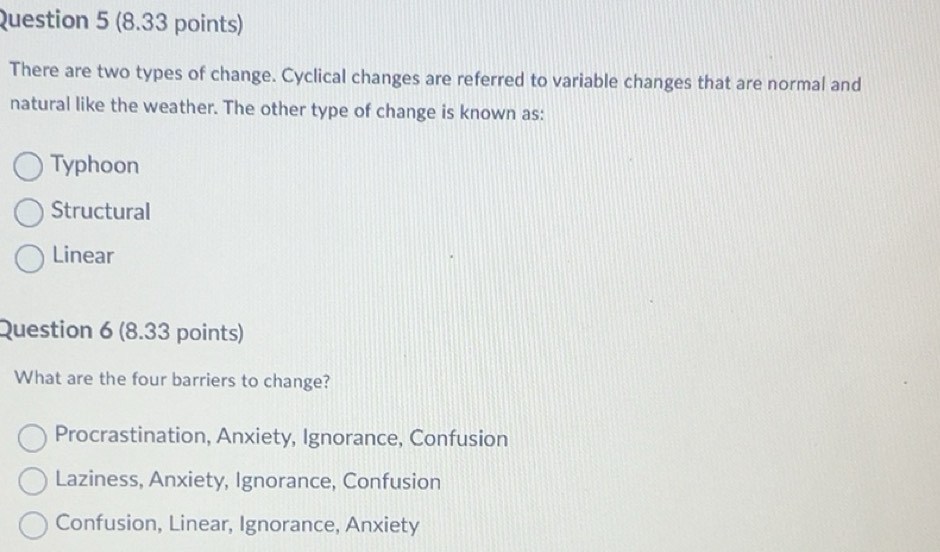 Solved: There are two types of change. Cyclical changes are referred to ...