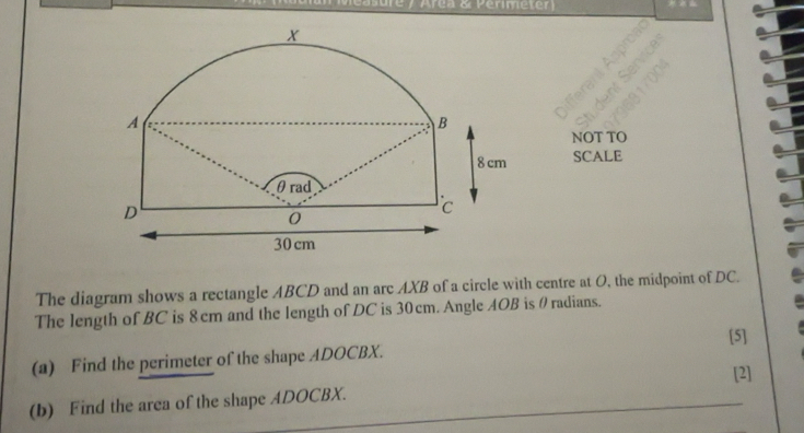 Gelöst:Area & Perimete NOT TO SCALE The diagram shows a rectangle ABCD ...