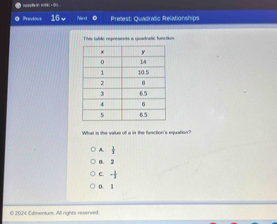 Solved: appple in arbic = Go.. Previous 16 Next Pretest: Quadratic ...