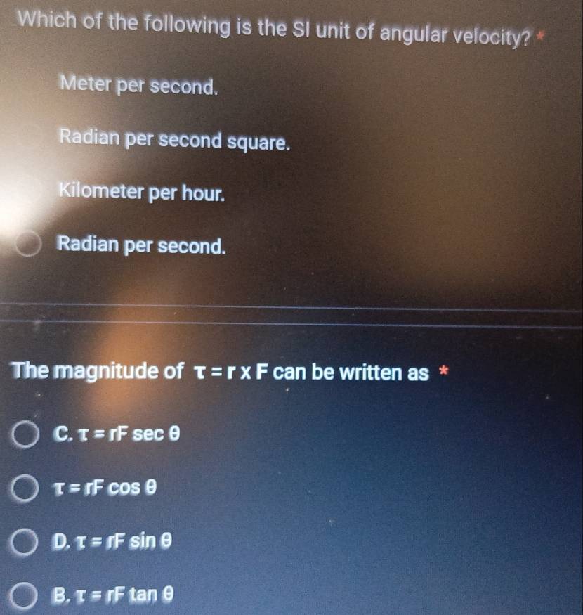 Selesai:Which of the following is the SI unit of angular velocity ...