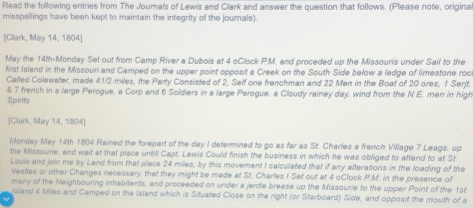 Solved: Read the following entries from The Journals of Lewis and Clark ...