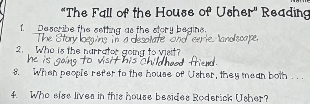 Solved: “The Fall of the House of Usher” Reading 1. Describe the ...
