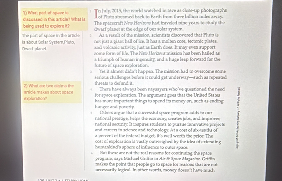 Solved: What part of space is Tn July, 2015, the world watched in awe ...