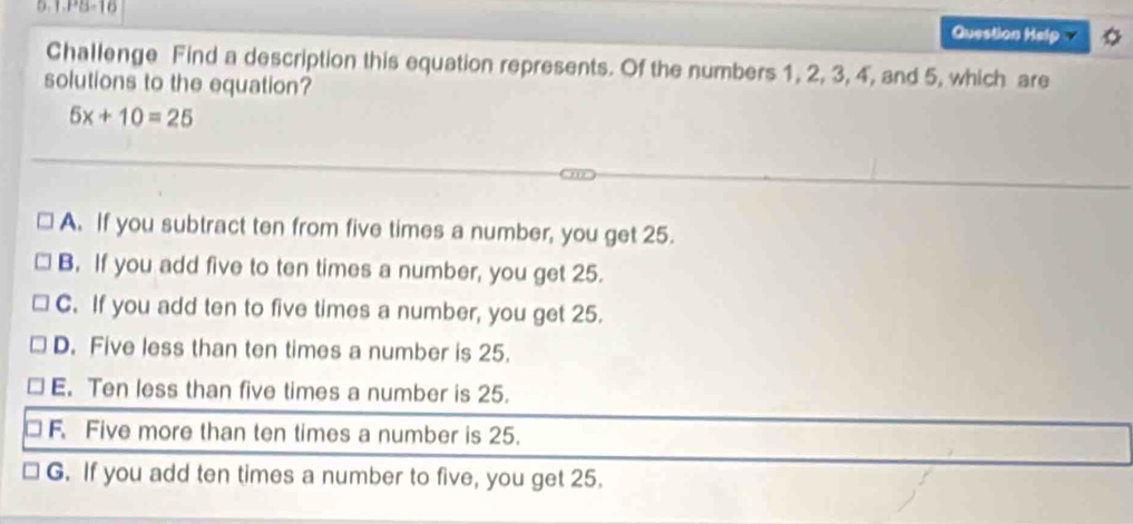 Solved: Question Help Challenge Find a description this equation ...