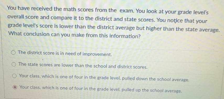 Solved: You have received the math scores from the exam. You look at ...