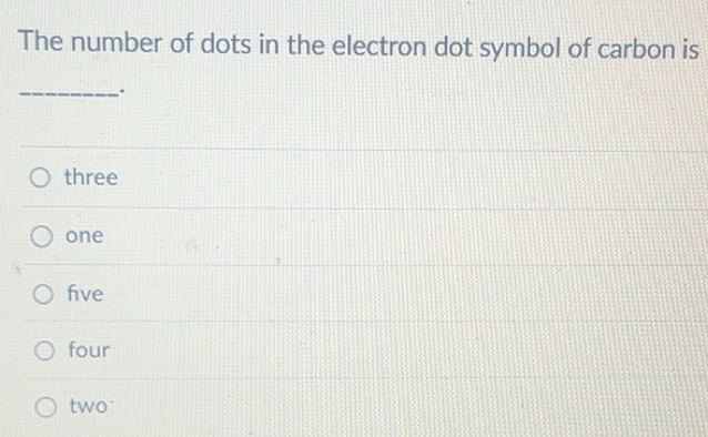 Solved: The number of dots in the electron dot symbol of carbon is ...