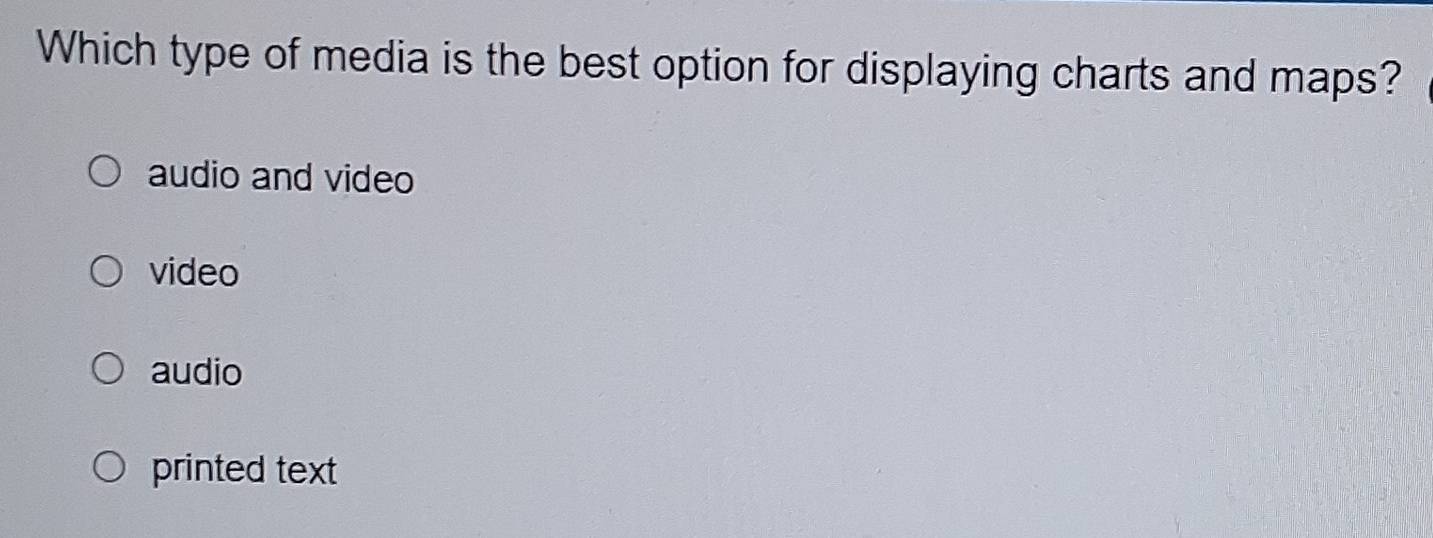 Solved: Which type of media is the best option for displaying charts ...