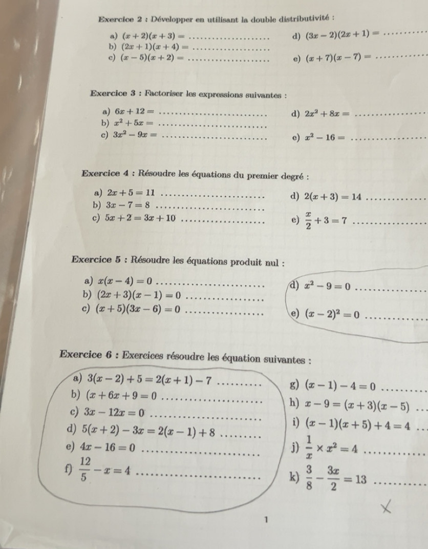 Résolu :Développer en utilisant la double distributivité : a) (x+2)(x+3 ...