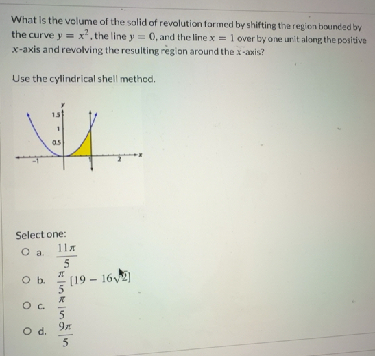 Solved: What is the volume of the solid of revolution formed by ...