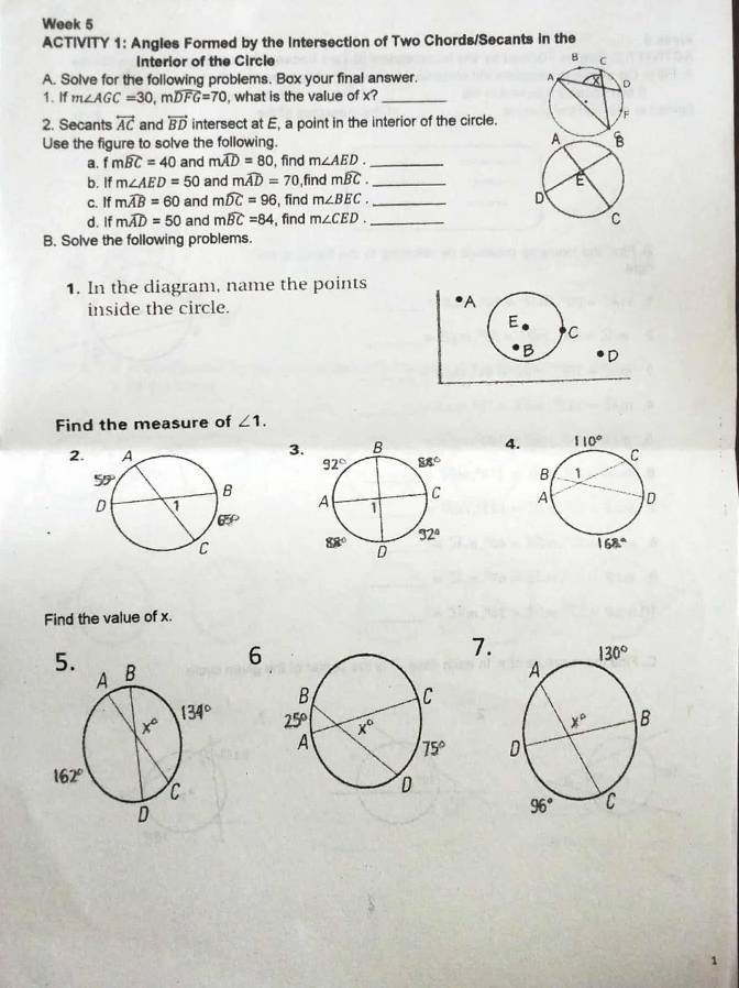 Solved: Week 5 ACTIVITY 1: Angles Formed by the Intersection of Two ...