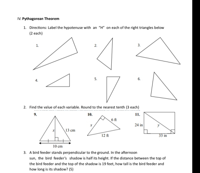 Solved: Pythagorean Theorem 1. Directions: Label the hypotenuse with an ...