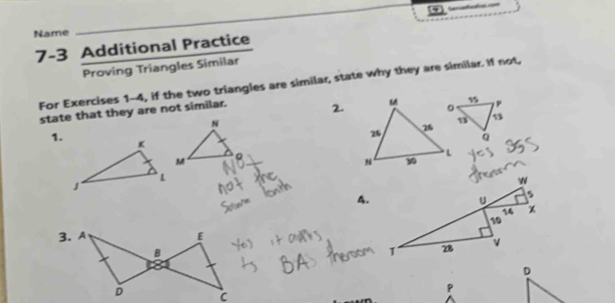 Solved: Name 7-3 Additional Practice Proving Triangles Similar For ...