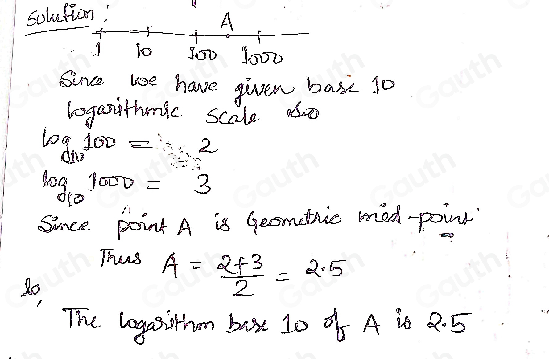 Solved: The figure shows a base- 10 logarithmic scale with point A located at the geometric ...
