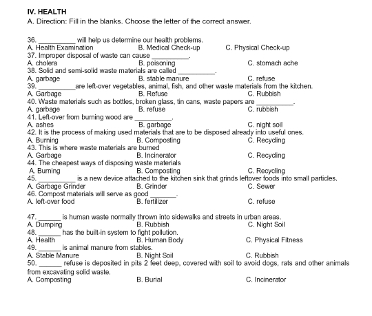 Solved: HEALTH A. Direction: Fill in the blanks. Choose the letter of ...