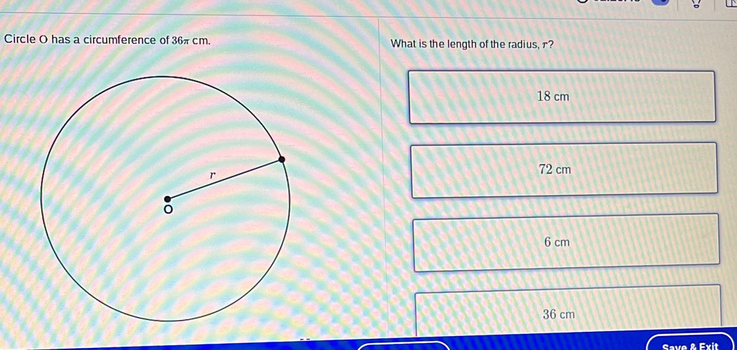 Solved: Circle O has a circumference of 36π cm. What is the length of ...