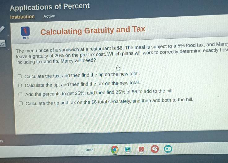 Solved: Applications of Percent Instruction Active Calculating Gratuity ...