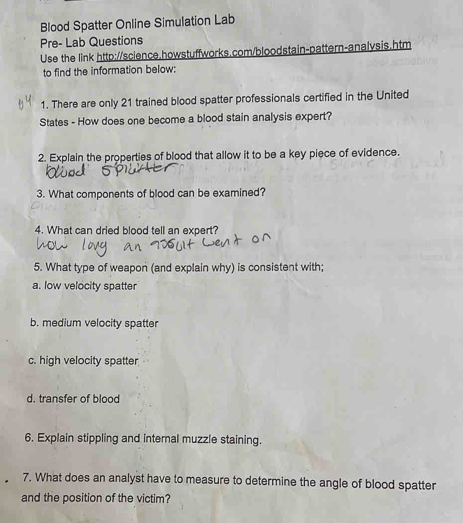 Blood Spatter Online Simulation Lab Pre- Lab Questions Use the link ...
