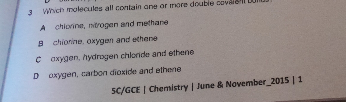 Solved: Which molecules all contain one or more double covalent Bul A ...