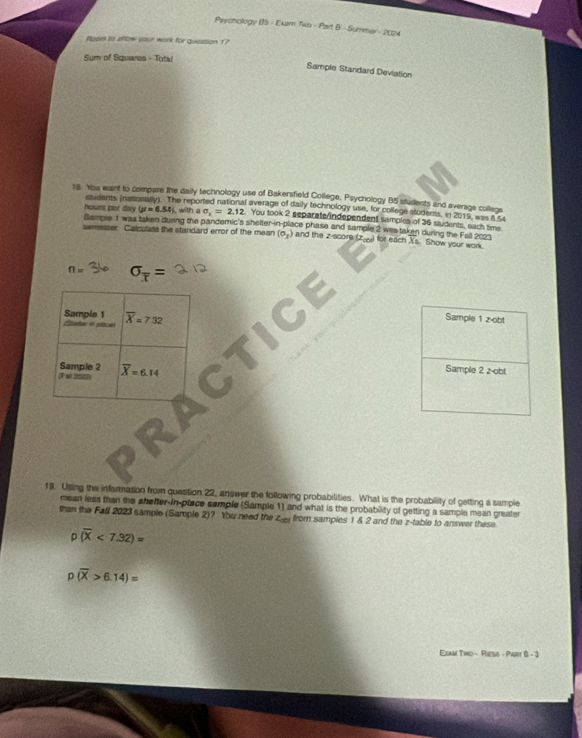 Solved: Psychology B5 - Exam Two - Part B - Summer - 2024 Rosm to show ...