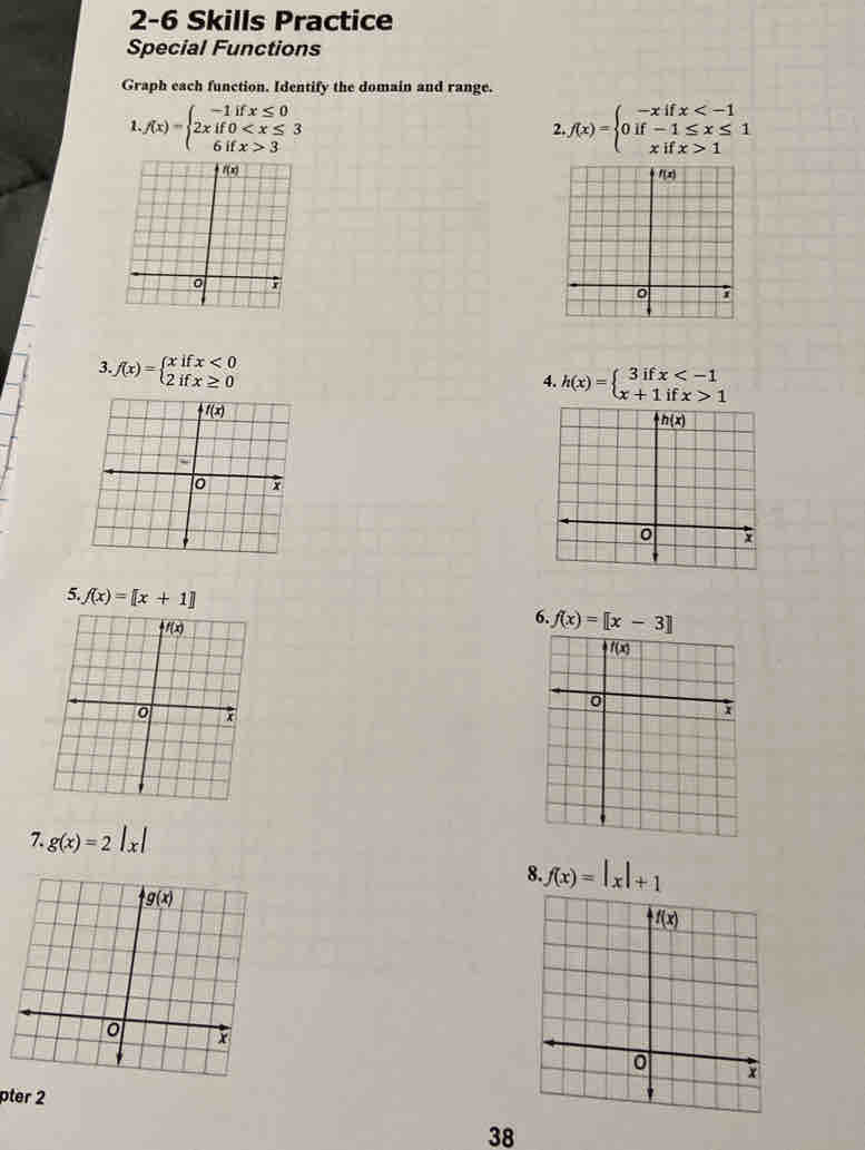 2-6 Skills Practice Special Functions Graph each function. Identify the ...