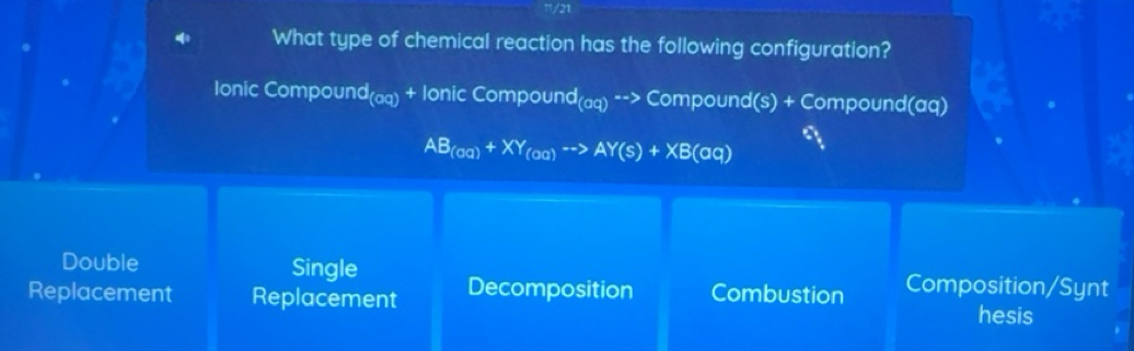 Solved: What type of chemical reaction has the following configuration ...